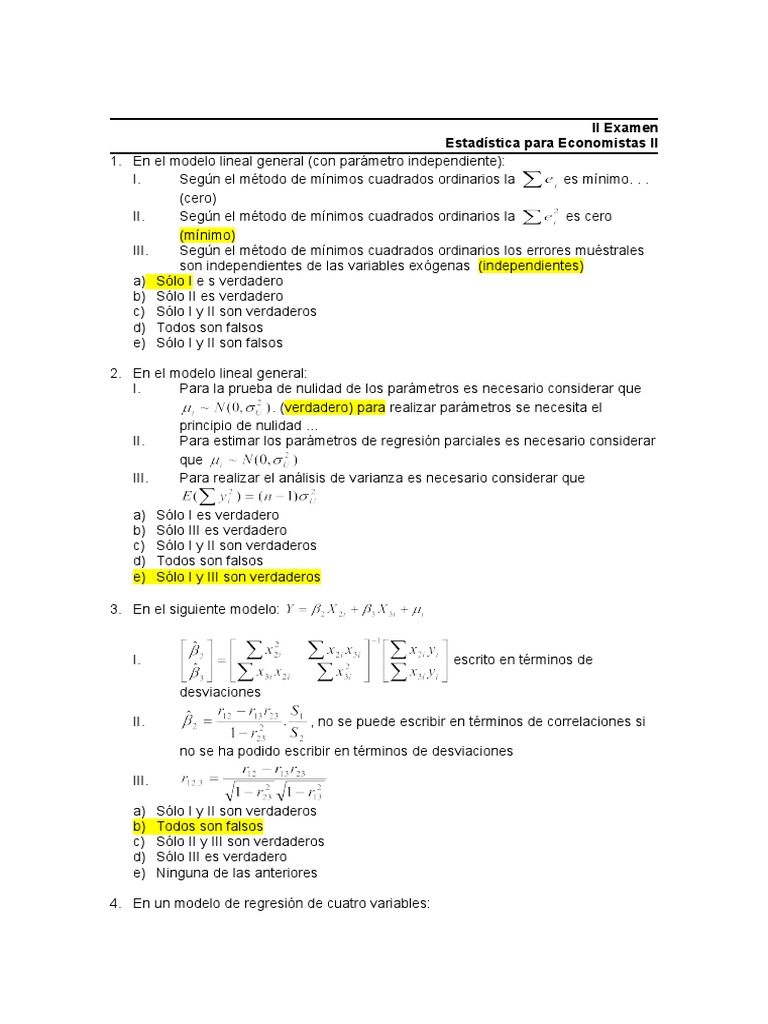 II Examen - Estadistica para Economistas | PDF | Mínimos cuadrados ordinarios | Econometría