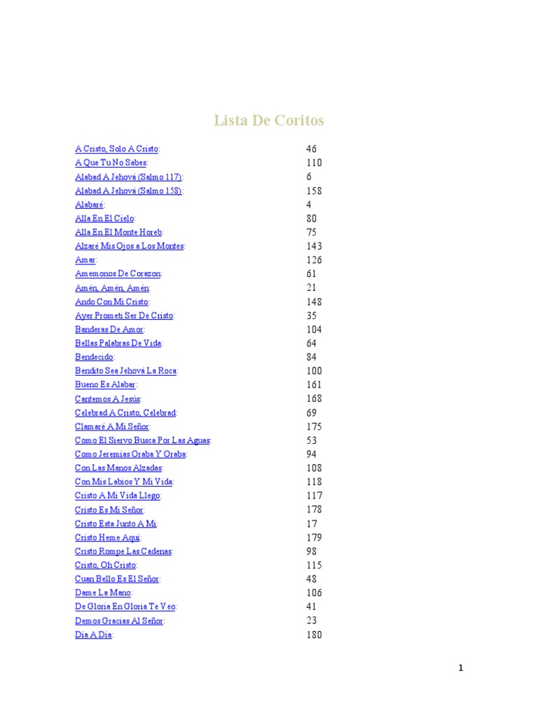 Lista de Coritos | PDF | Cristo (título) | Jesús