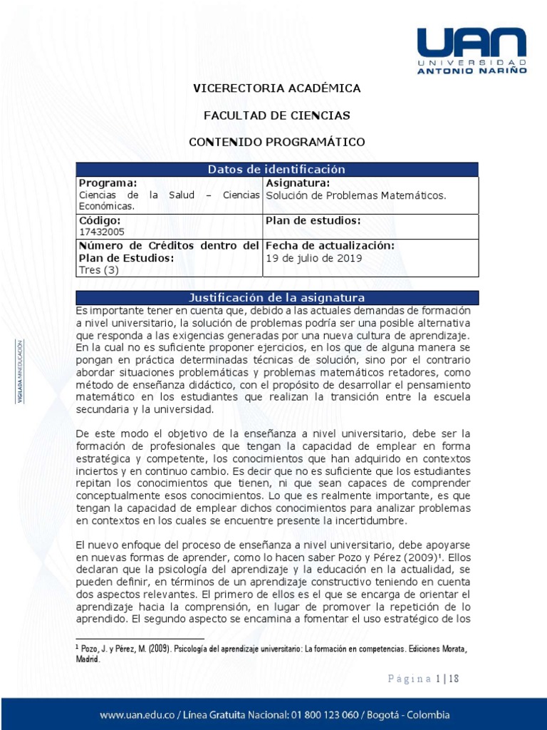 Syllabus Solución de Problemas Matemáticos Ciencias de La Salud. | PDF ...