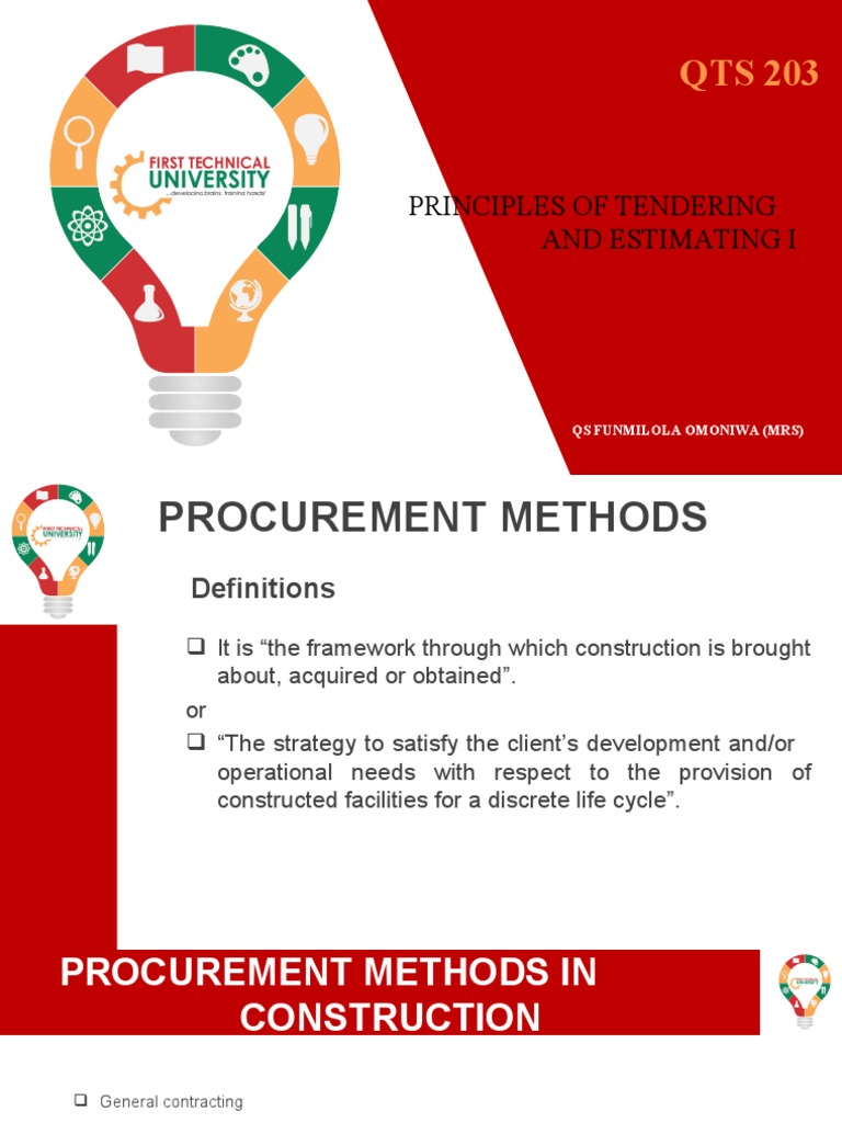 Principles of Tendering and Estimating I: An Introduction to Procurement Methods, Tendering ...