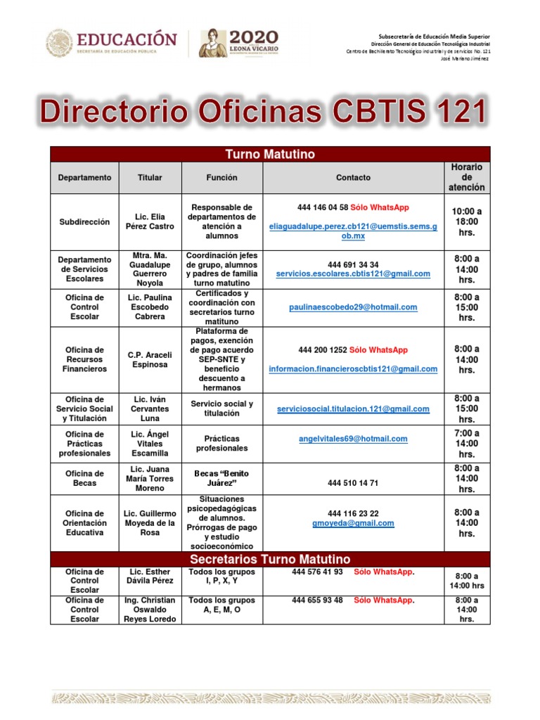 Directorio Oficinas Cbtis 121 | PDF | México