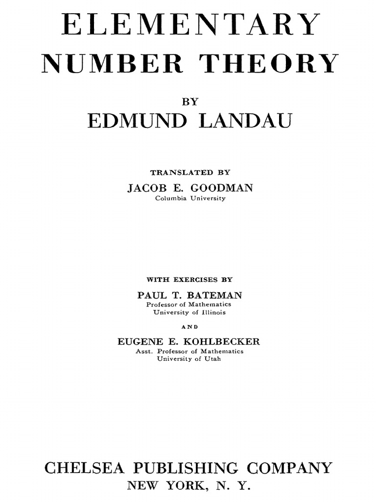 Landau Elementary Number Theory 1 5 | PDF