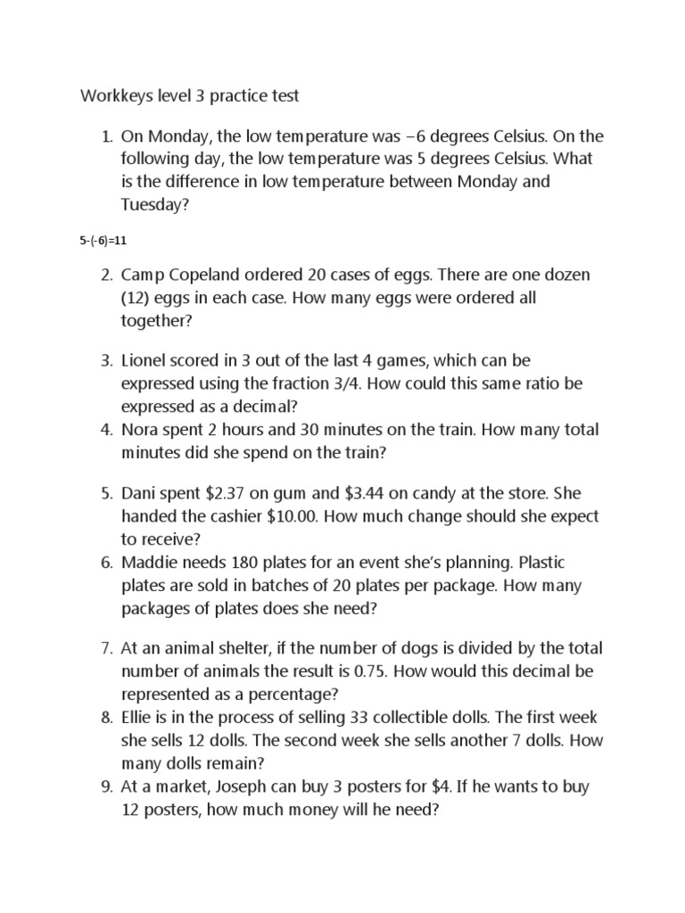 Workkeys Level 3 Practice Test | PDF