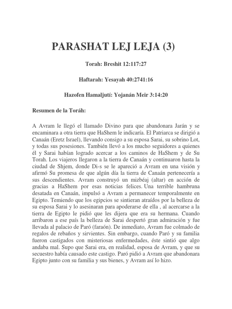Resumen de Parashat Lej Lejá | PDF | Abrahán | Creencia religiosa y ...