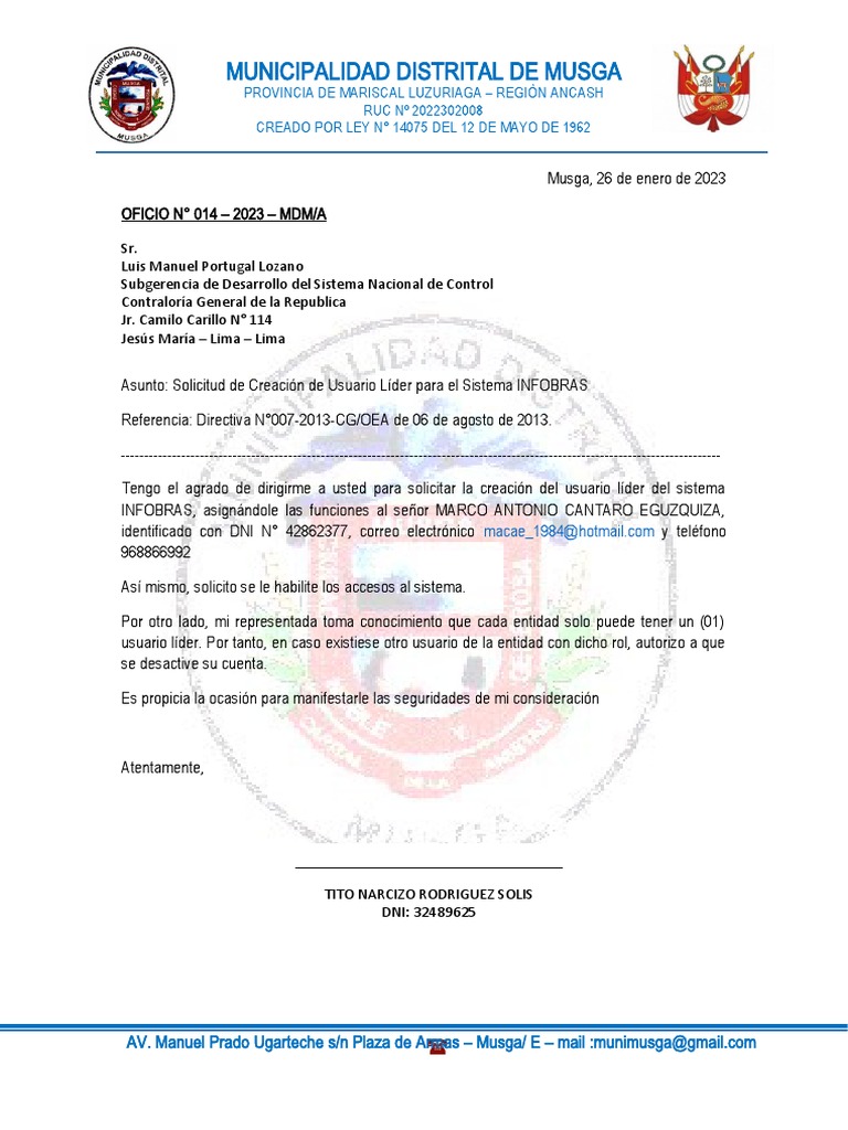 Oficio para Contraloria | PDF Oficio para Contraloria | PDF