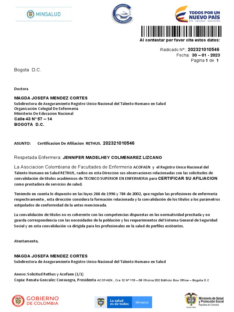 Certificacion de Afiliacion 2023 | PDF