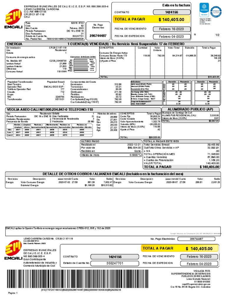 Factura EmCali | PDF | Economias | Cantidad