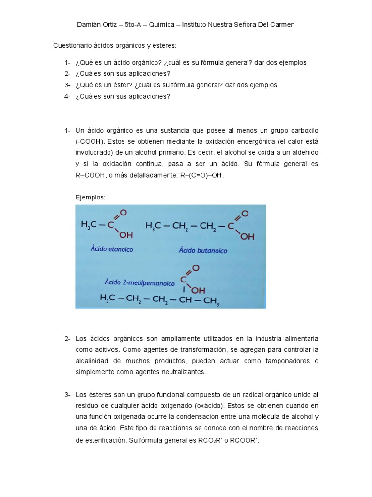 Química Acidos Organicos y Esteres | PDF | Cocina, comidas y vino ...