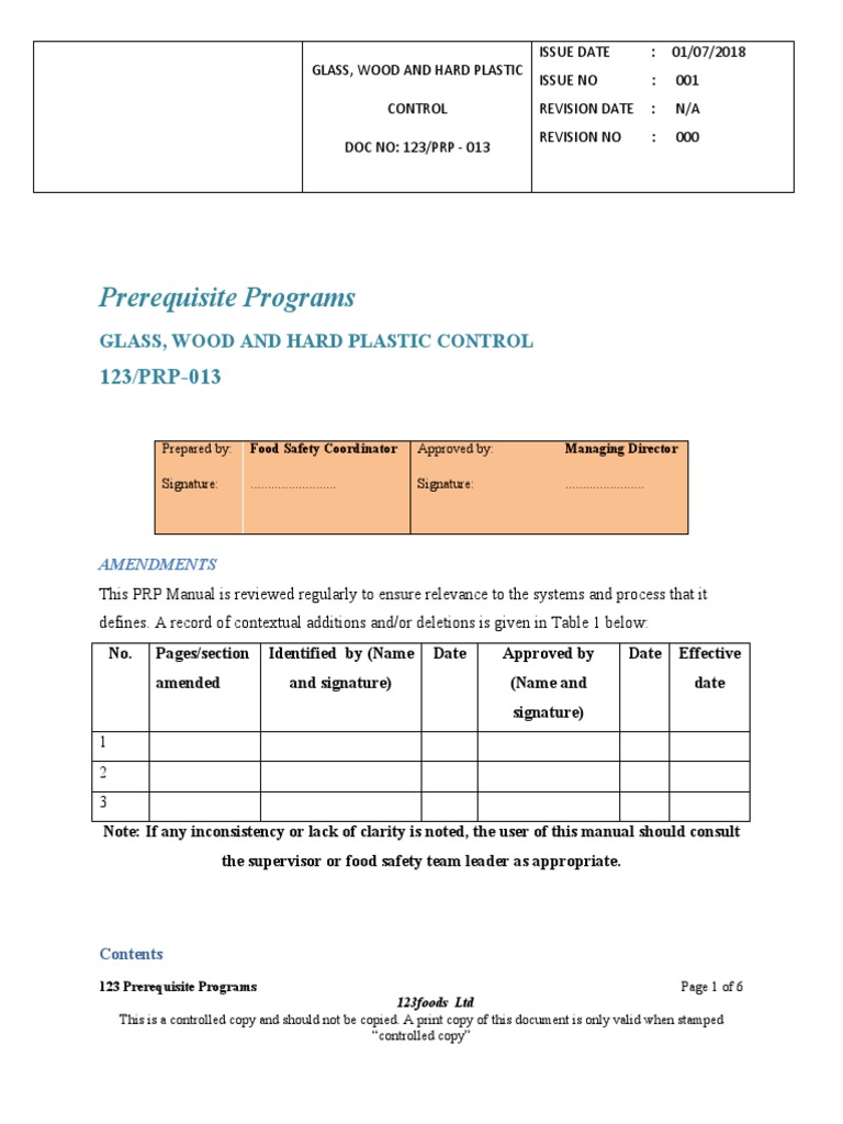 PRP 013 - Glass, Hard Plastic Control | PDF