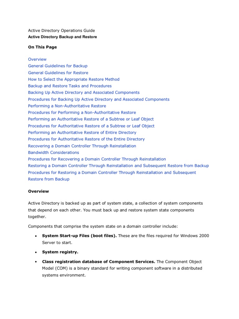 Active Directory Operations Guide | PDF | Active Directory | Backup Active Directory Operations Guide | PDF | Active Directory | Backup
