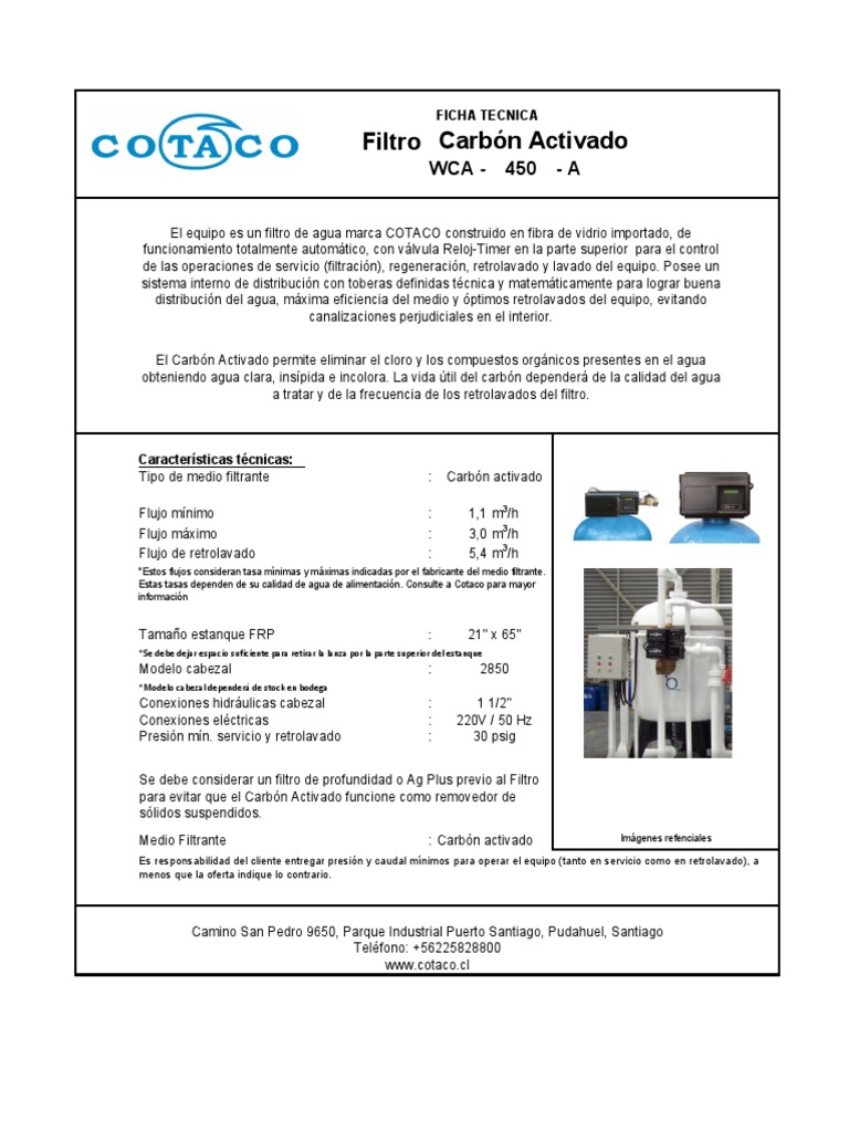 06 - Ficha Tecnica Filtro Carbon Activado WQF 450 A | PDF | Filtración ...
