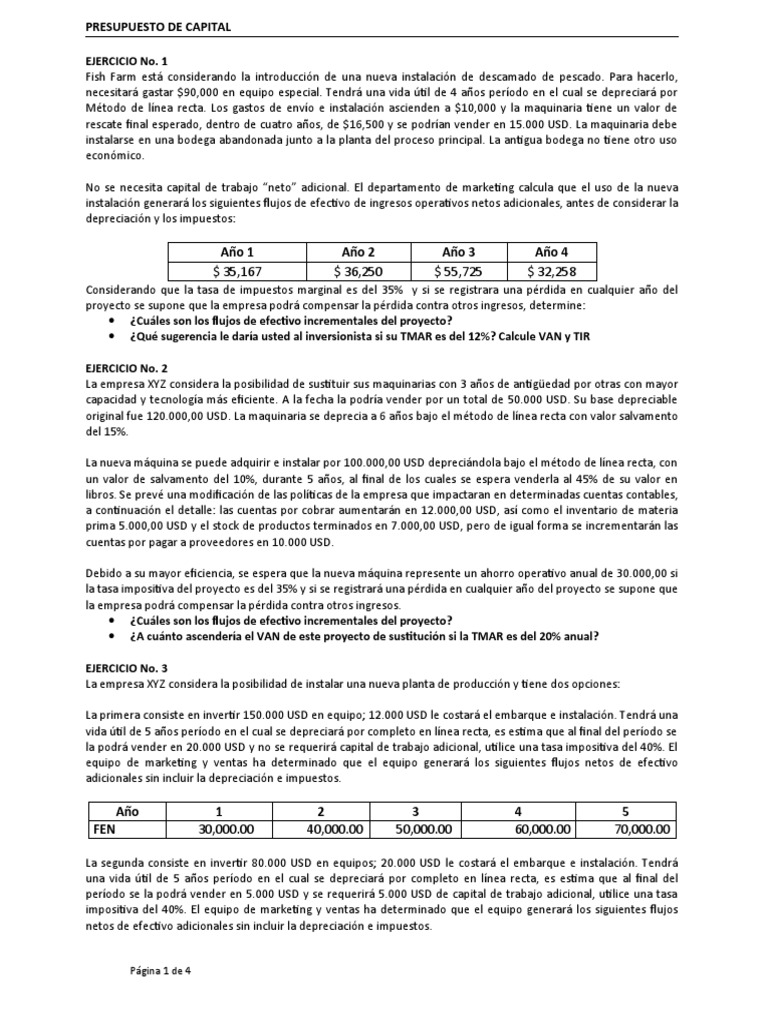 Ejercicios de Presupuesto de Capital 9 DICIEMBRE | PDF | Presupuesto | Depreciación