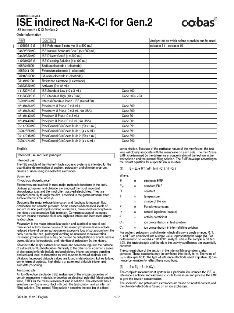 Ise Indirect Na-K-Cl 2021-01 v12 | PDF | Potassium | Chemistry