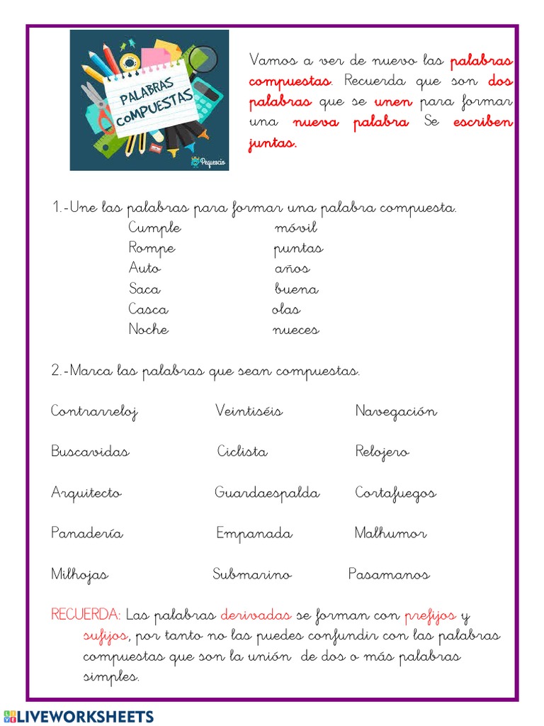 Palabras Compuestas Dos Palabras Unen Nueva Palabra Escriben Juntas | PDF