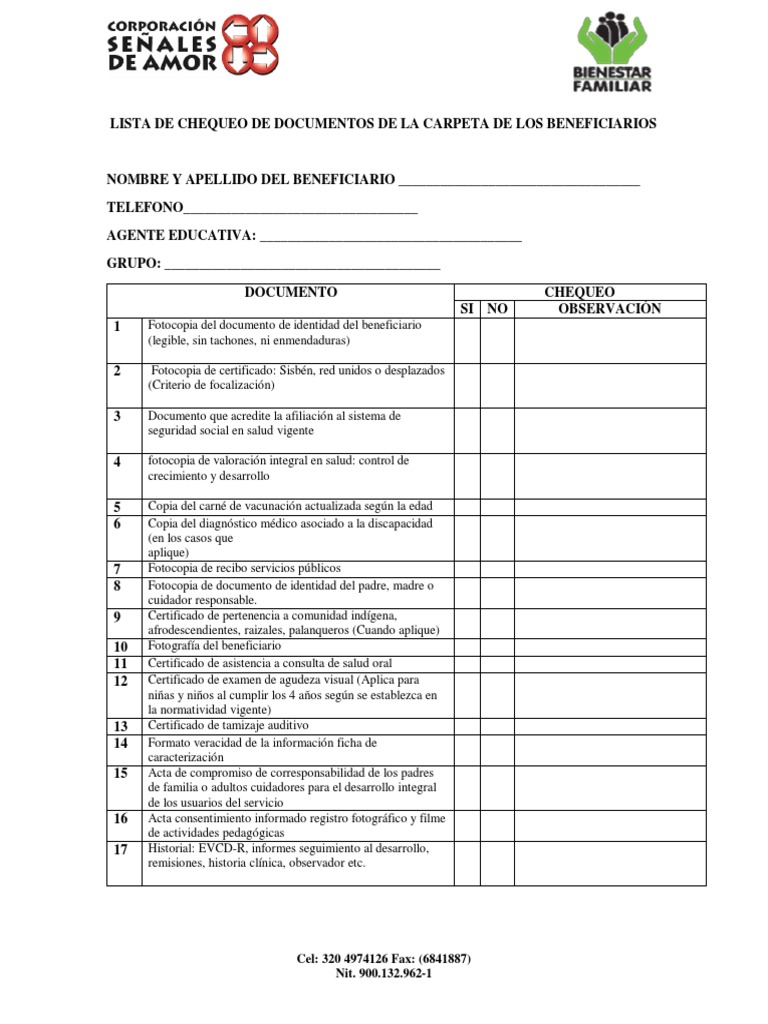 Chequeo de Documentos para Beneficiarios | PDF | Relaciones personales ...