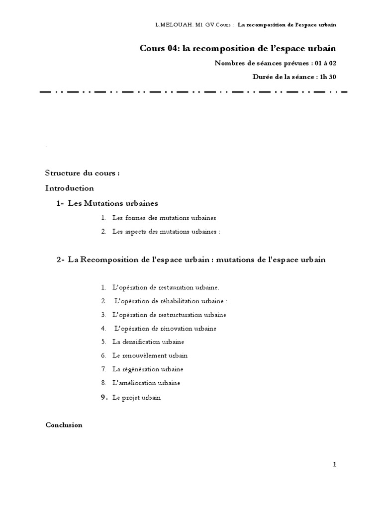 Cours 04 | PDF | Renouvellement urbain | Restructuration