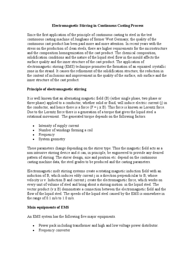 Electromagnetic Stirring in Continuous Casting Process | PDF | Casting ...