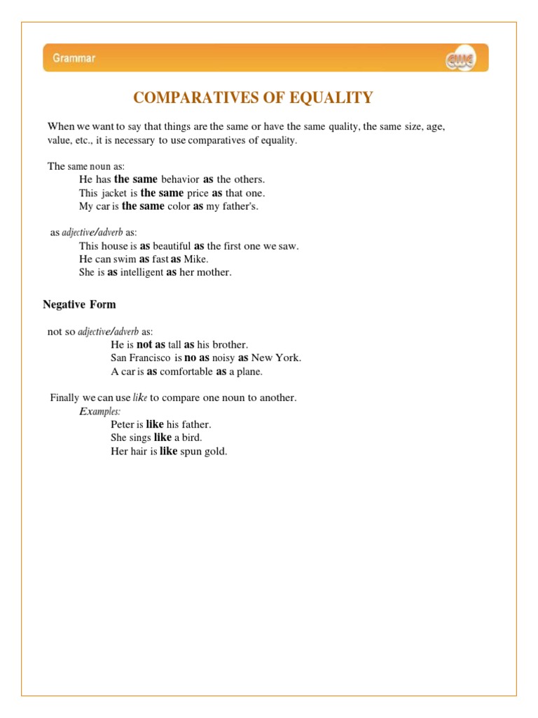 Comparatives of Equality Guide | PDF | Adverb | Adjective