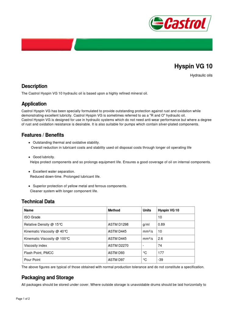 Castrol Hyspin 10 | PDF | Lubricant | Materials