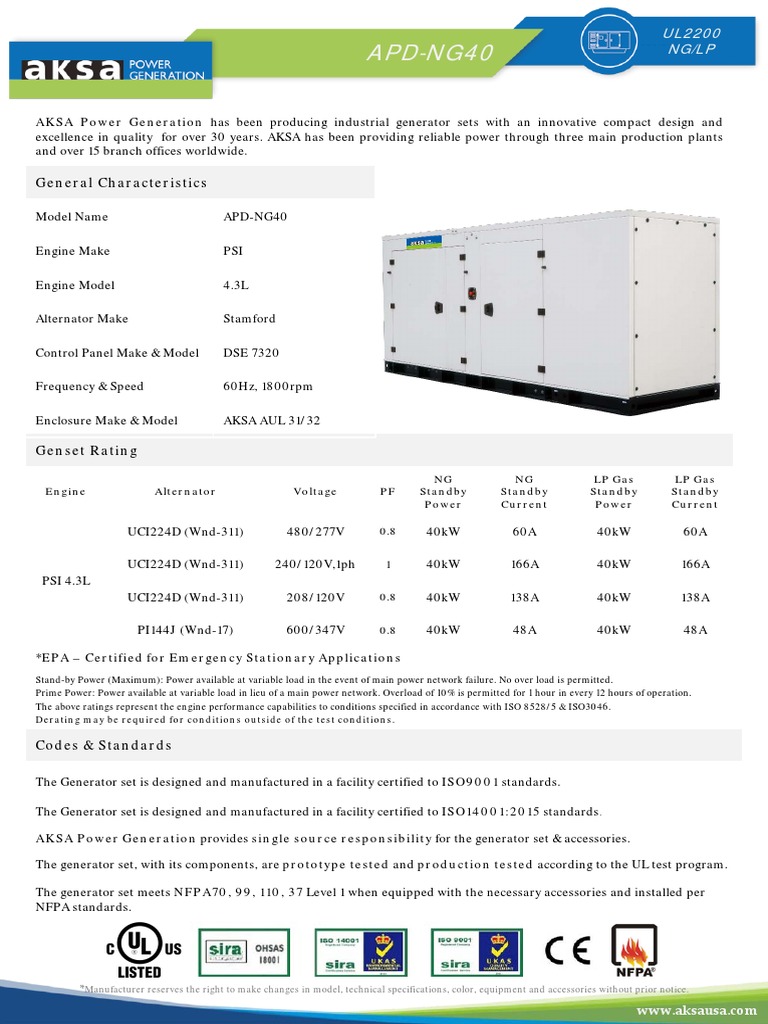 Apd NG40 | PDF | Engines | Electric Generator