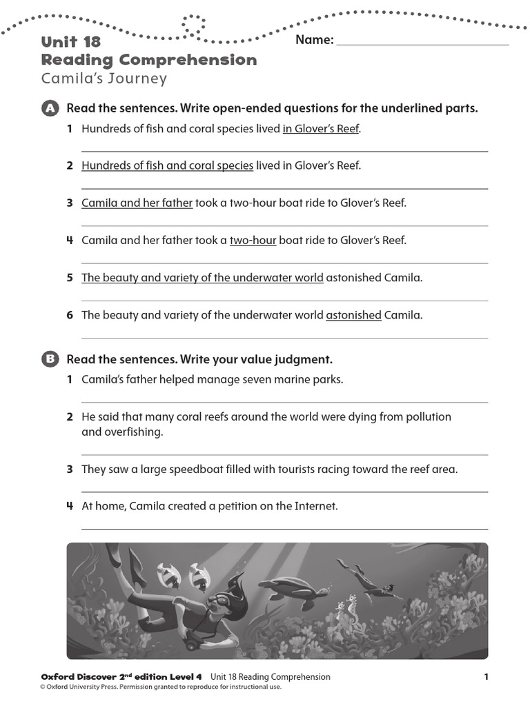 Camila's Reef Adventure: Questions & Activities | PDF | Coral Reef ...