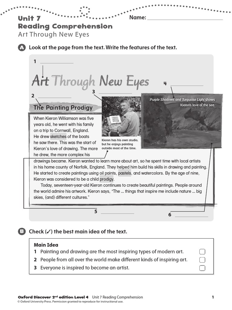 Od2e L4 Reading Comprehension Ws Unit 7 Pdf Paintings The Arts