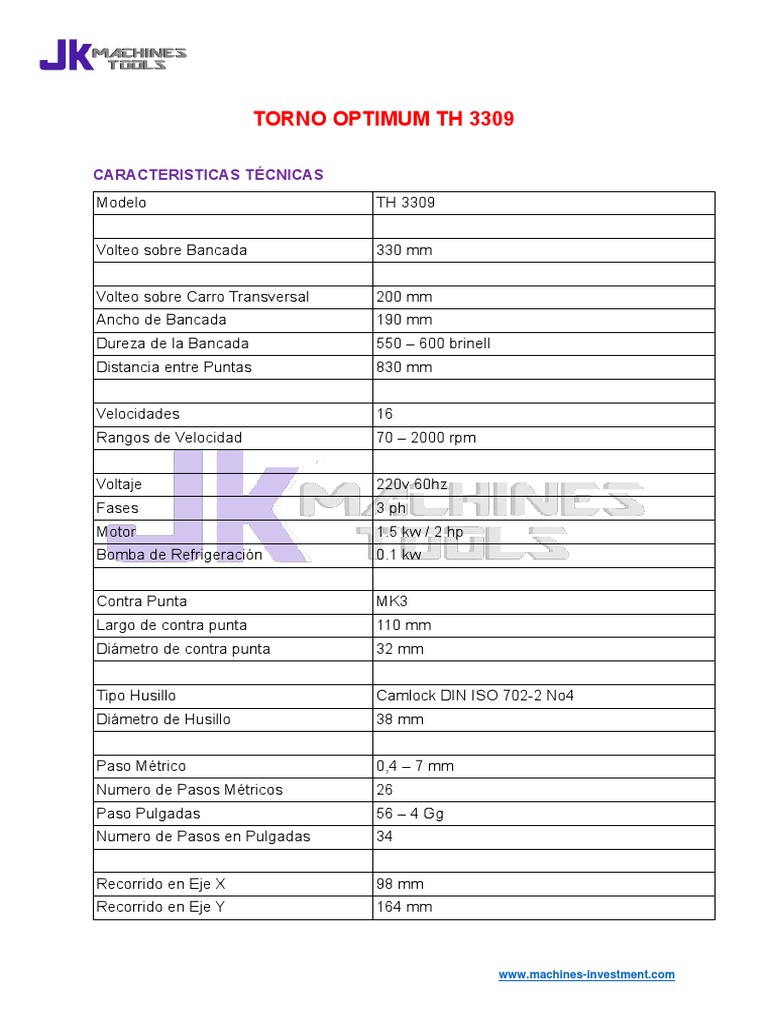 Torno Optimum TH 3309 | PDF