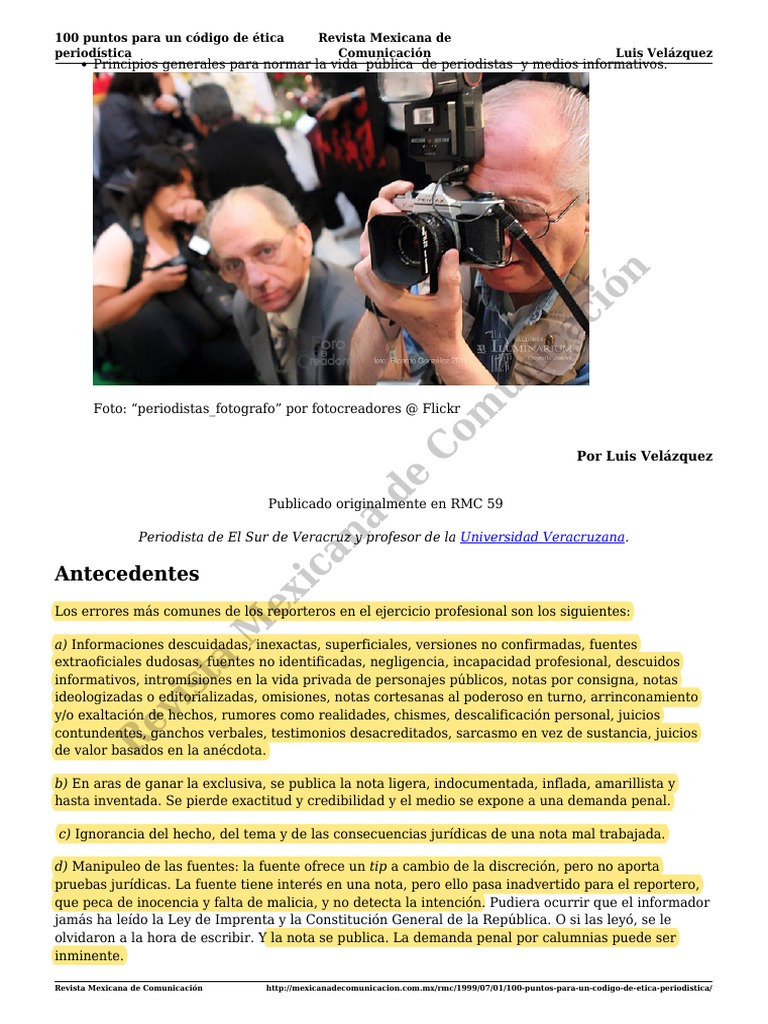 100 Puntos para Un Codigo de Etica Periodistica | PDF | Periódicos ...