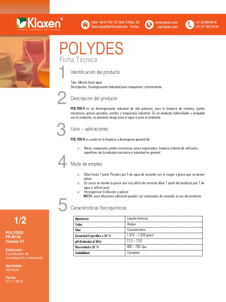 Desengrasante Industrial POLYDES | PDF | Agua | Química