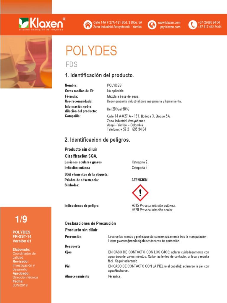 Polydes - FDS | PDF | Agua | Toxicidad