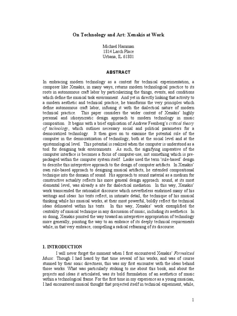 (BOOK) On Technology and Art Xenakis at Work | PDF | Thought | System