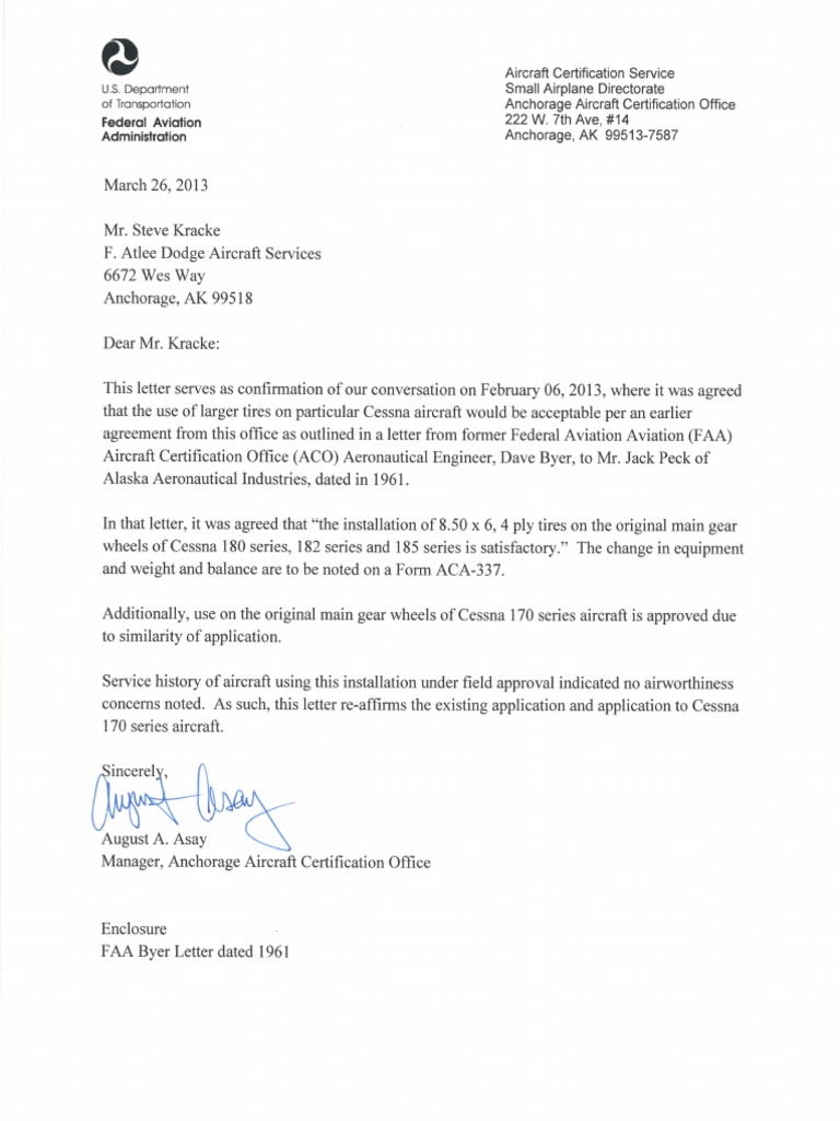 FAA Approval Letter For 8.50 X 6 Tires Dated 3 26 2013 and ...