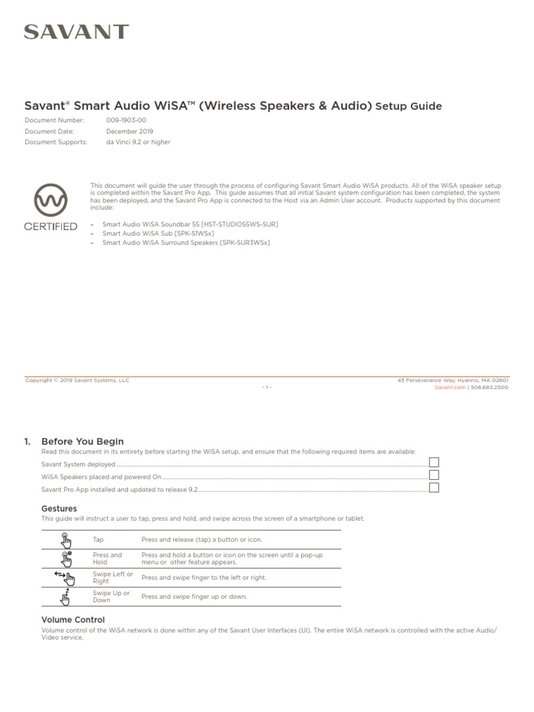 009-1903-00 Savant Smart Audio WiSA Setup Guide | PDF | Apple Inc. | Ios