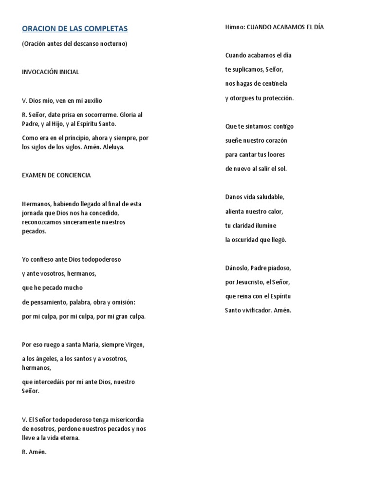 Oracion de Las Completas | PDF | Oración | Pecado