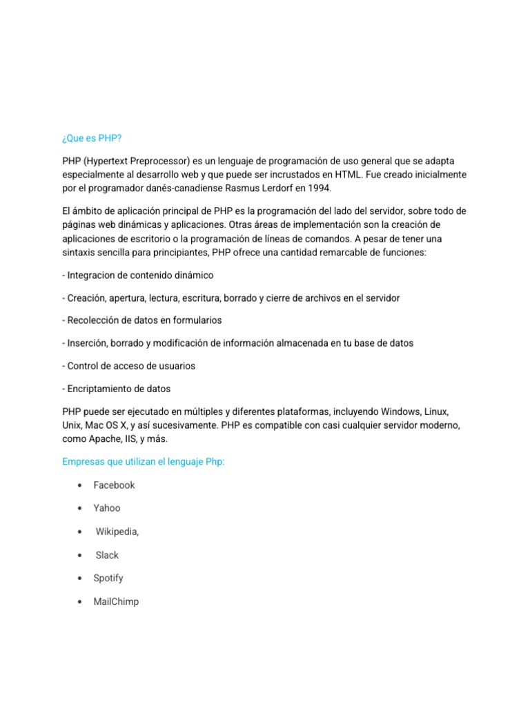 Introducción a PHP: qué es PHP y sus principales características | PDF Introducción a PHP: qué es PHP y sus principales características | PDF