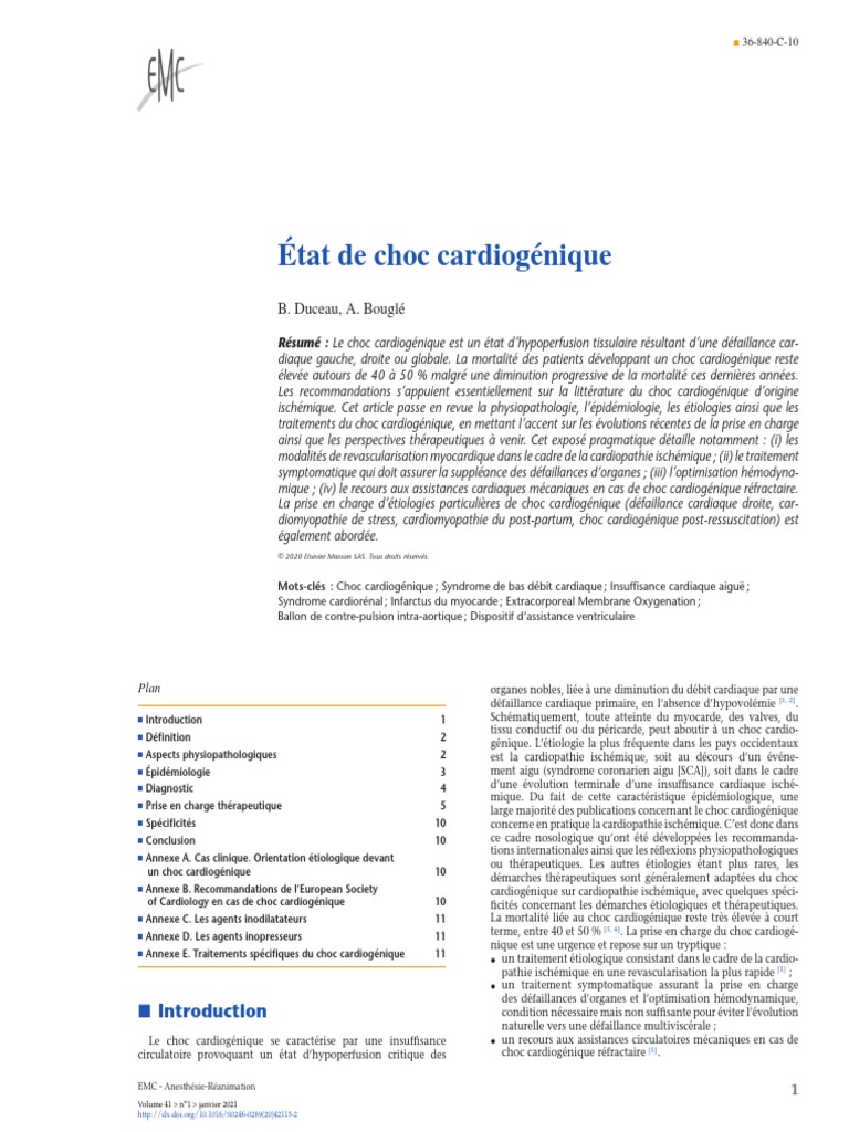État de Choc Cardiogénique | PDF | Insuffisance cardiaque | Cœur