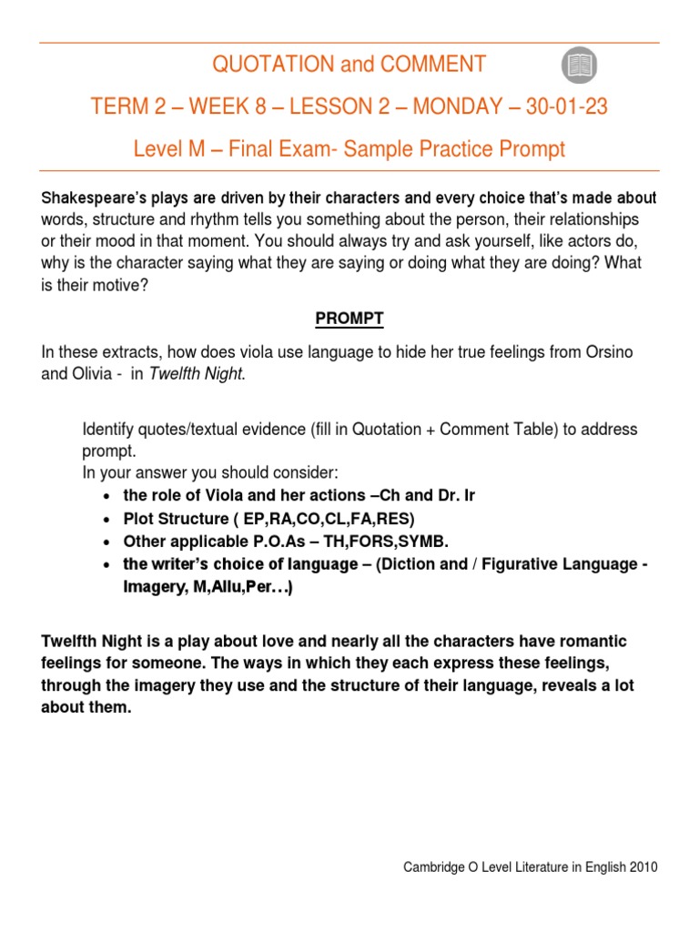 Acad 2022-2023 - Level M - Quotation and Comment Table - Term 2 Week 8 ...