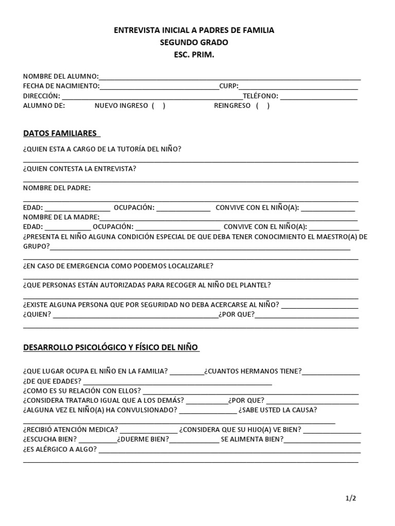 Entrevista A Padres de Familia | PDF