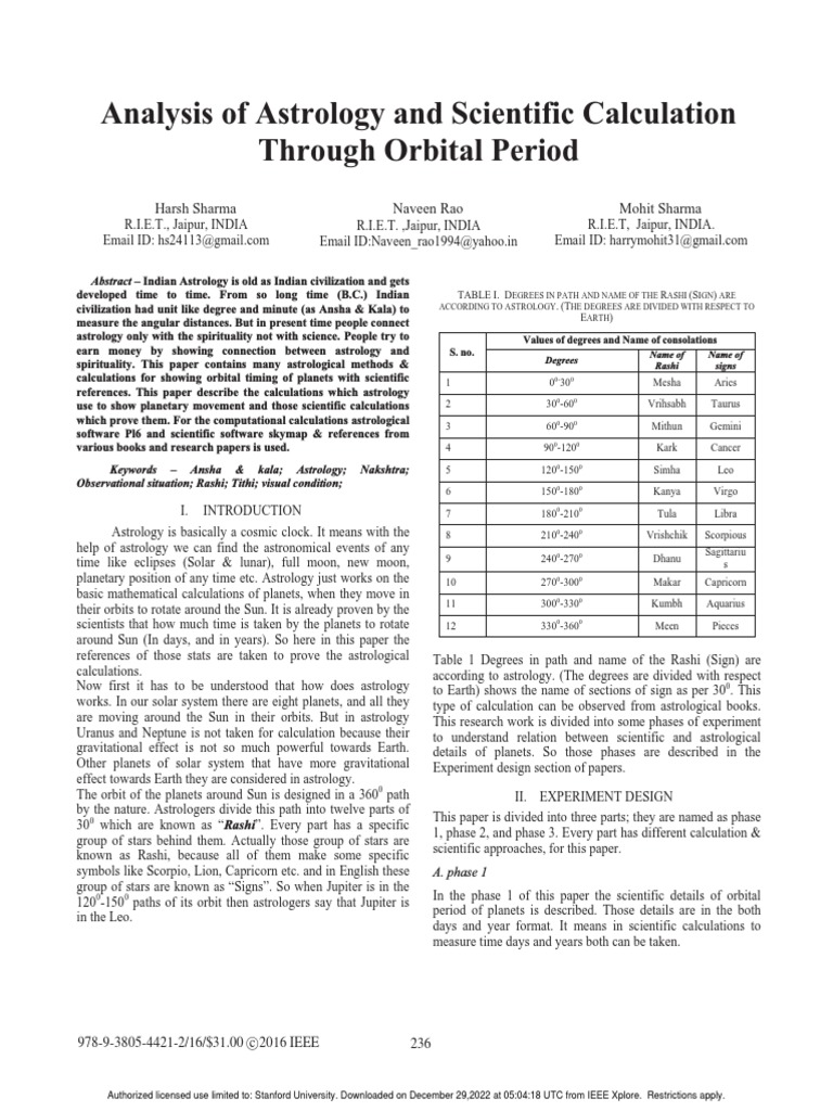 Astrology and Scientific Calculations Analysis | PDF | Planets In ...