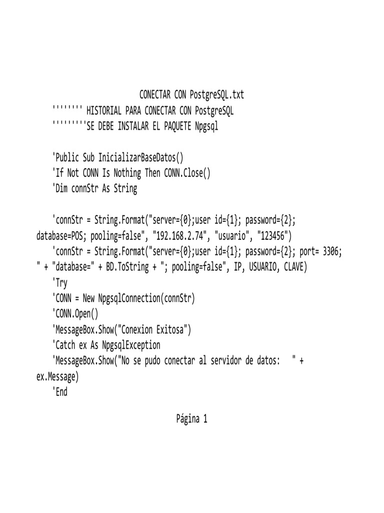 CONECTAR CON PostgreSQL - TXT - Bloc de Notas | PDF