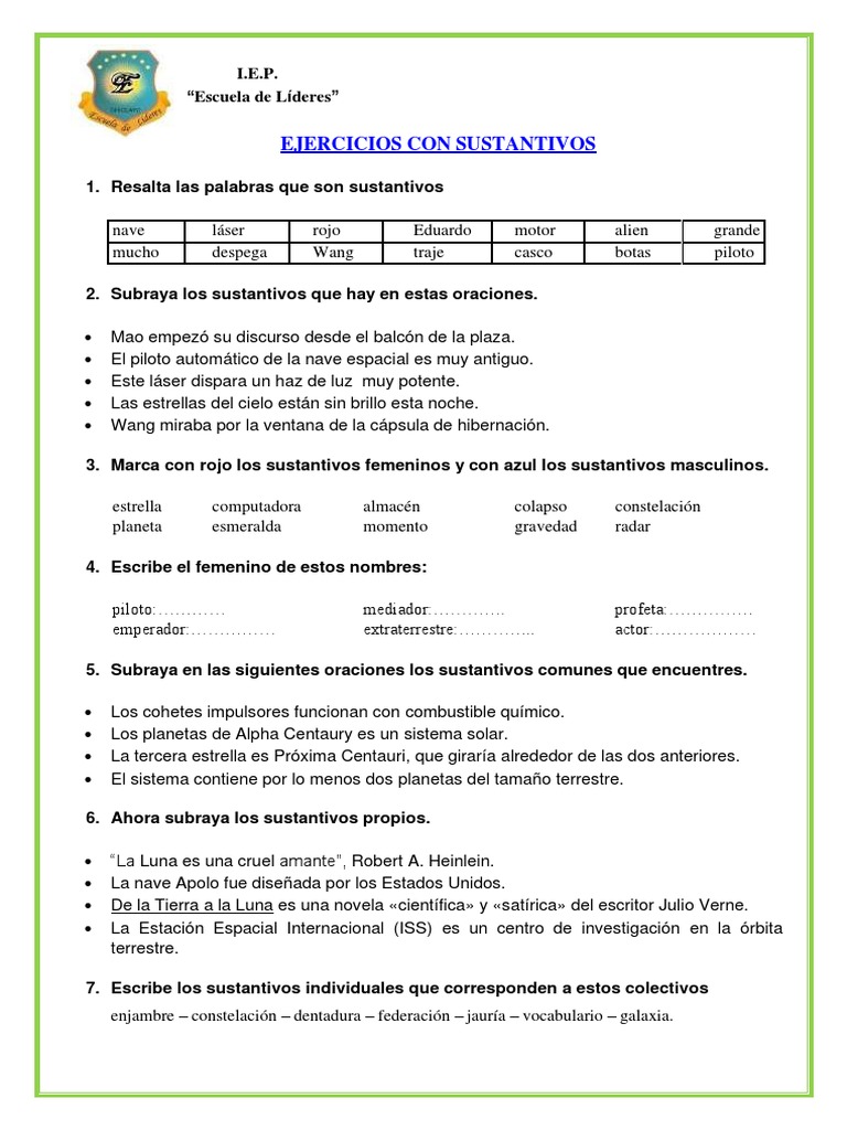 Ejercicios con sustantivos | PDF | Sustantivo | Estrellas