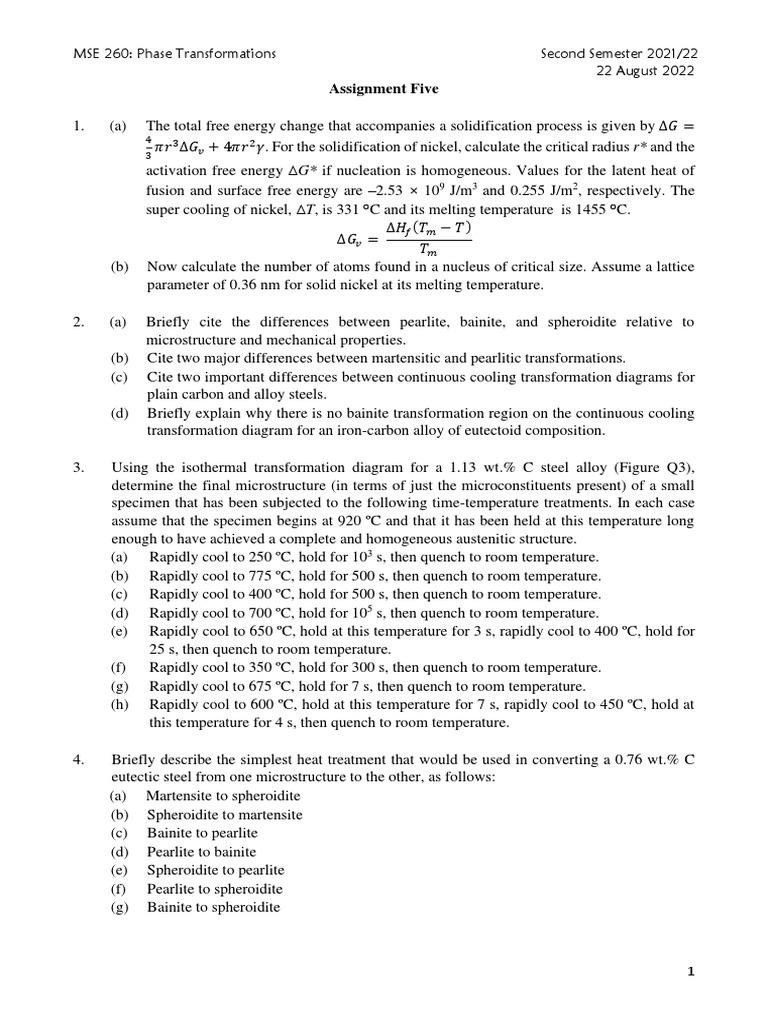 MSE 260 Phase Transformations Assignment | PDF | Applied And Interdisciplinary Physics ...