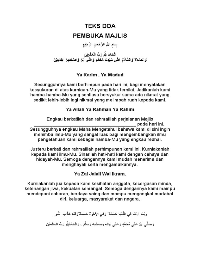 Doa Pembuka Majlis Rasmi | PDF