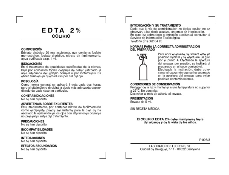 Edta 2%: Colirio | PDF | Medicina CLINICA | Especialidades Medicas