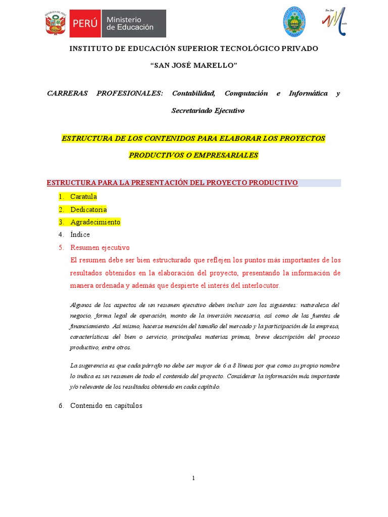 Estructura Del Proyecto y Contenidos A Desarrollar - Capitulo I - Final ...