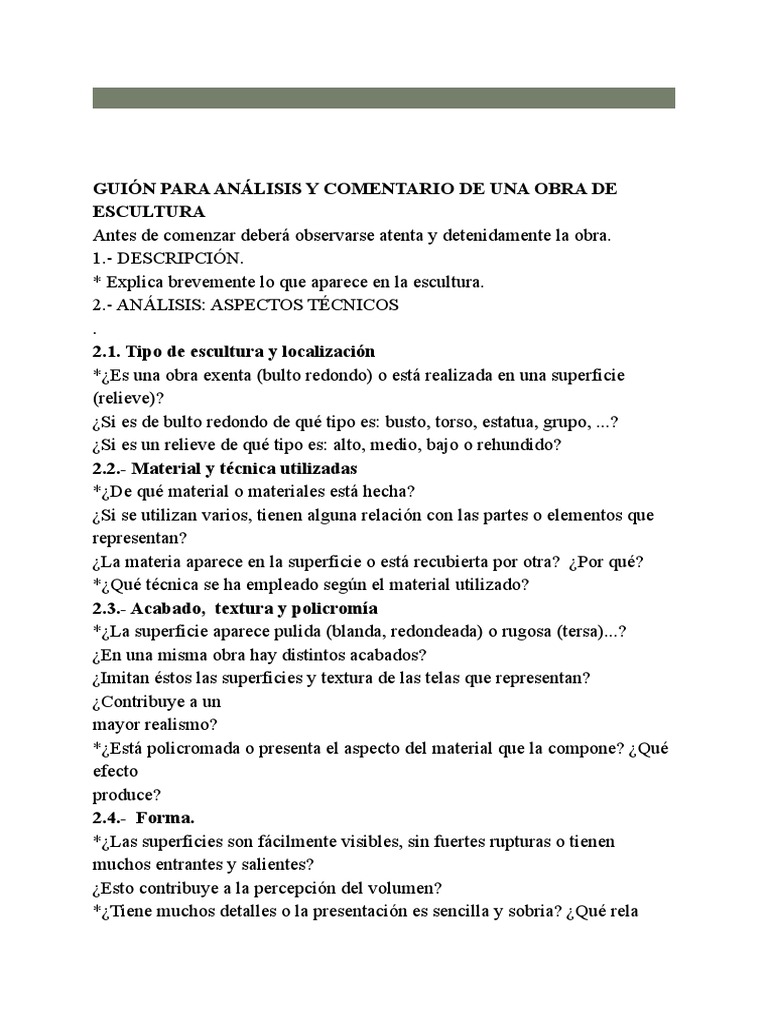 Guion Comentario de Una Escultura | PDF | Escultura | Perspectiva (Gráfica)