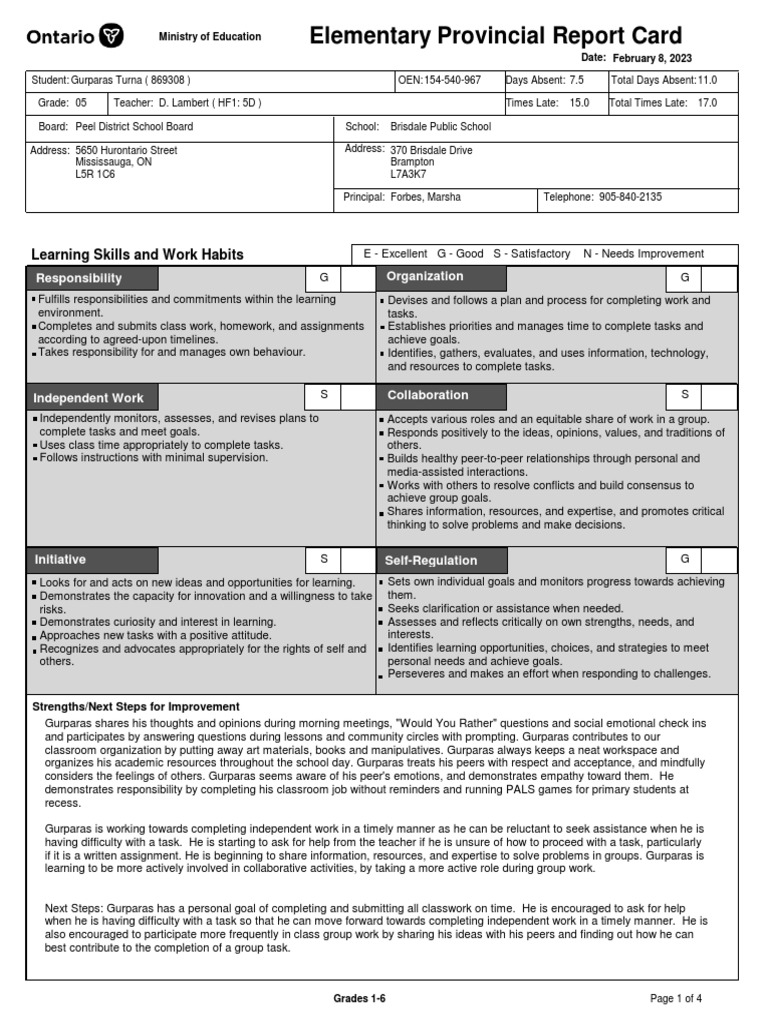 Paras Report Card | PDF | English As A Second Or Foreign Language ...