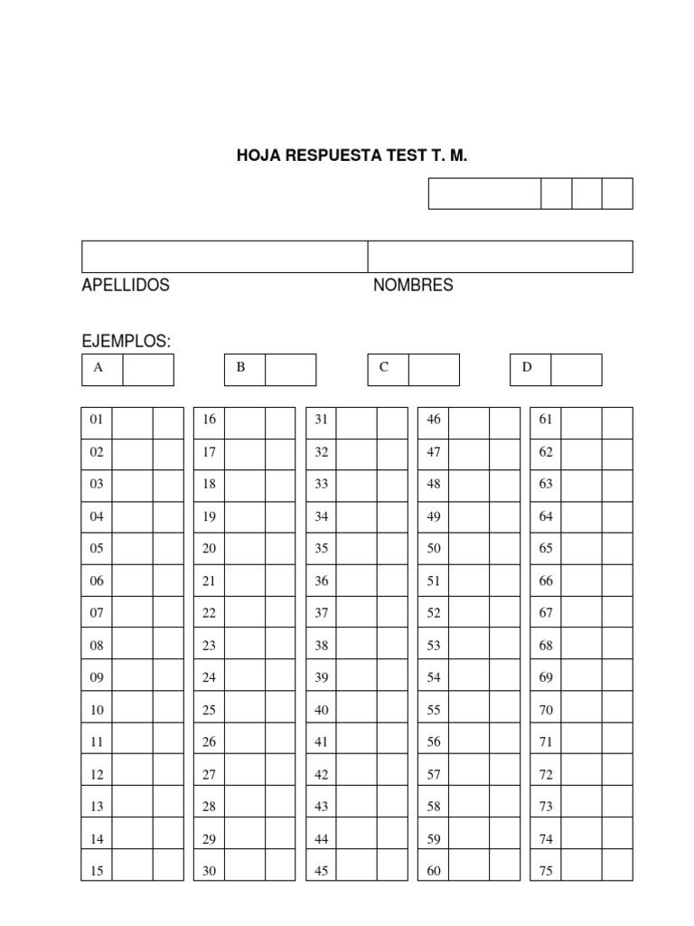 Hoja de Respuesta Test Multifactorial | PDF