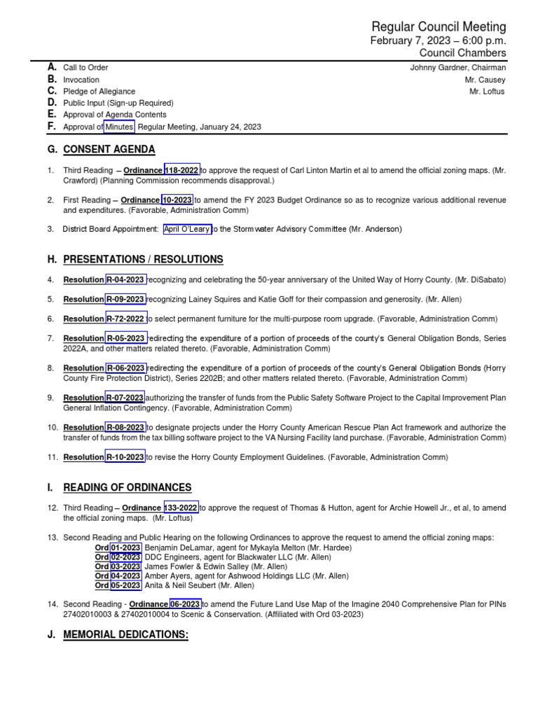 Feb 7 Horry County Council Agenda Packet | PDF | Government