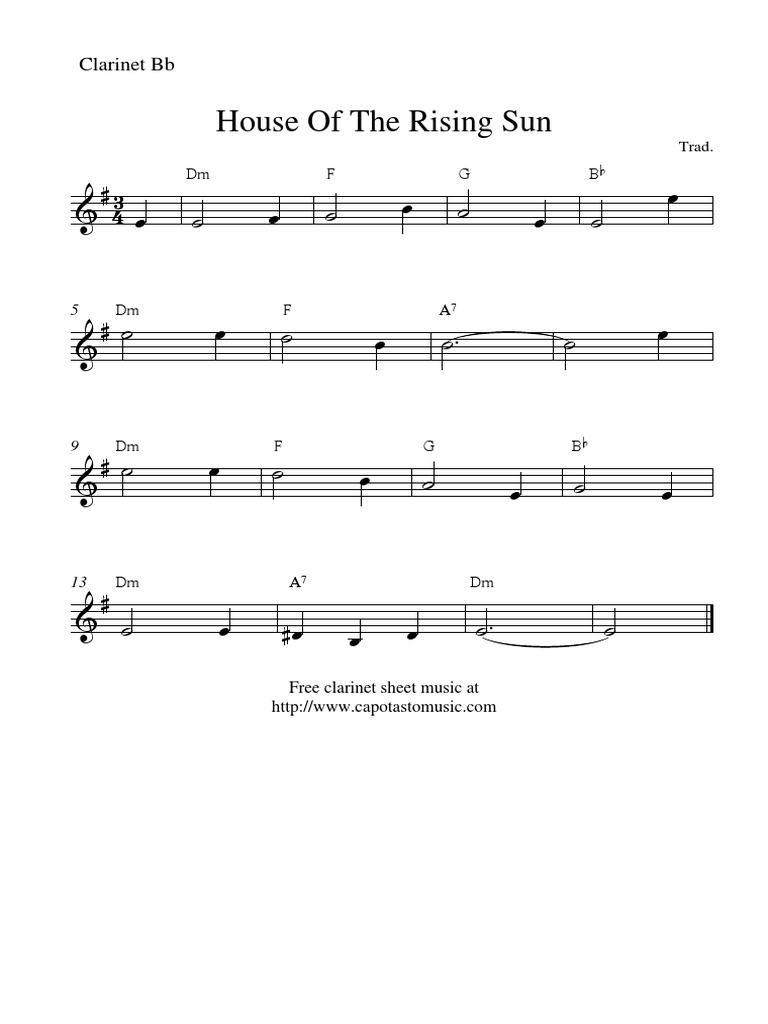 House of The Rising Sun Clarinet | PDF